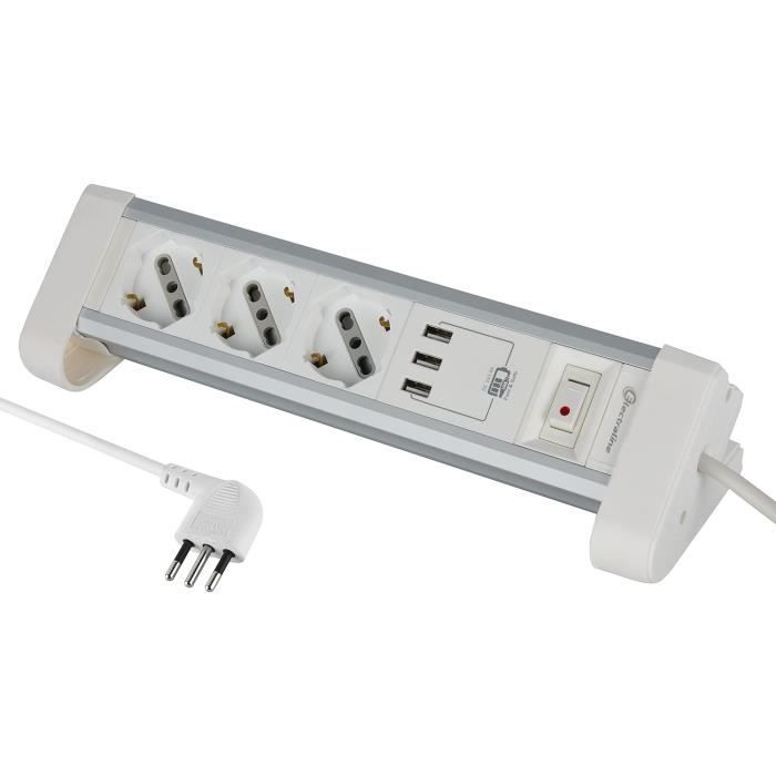 61915 Multiprise De Bureau 3 Places Multiples, Schuko + 10-16 A, Avec 3 ...