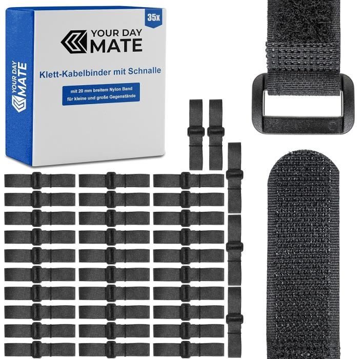 Lot De 35 Serre-Câbles Velcro Avec Boucle, Six Tailles, En Noir, Attache-Câbles En Nylon, Bande ...