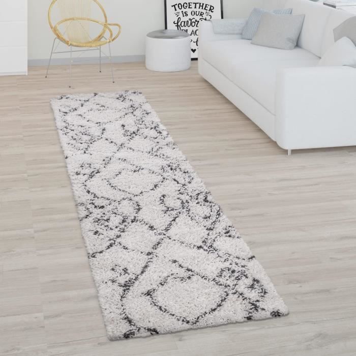 Tapis Shaggy Tapis De Salon Poil Long Moderne Boho Scandinave Motif Diamant, Dimension:80X300 Cm ...