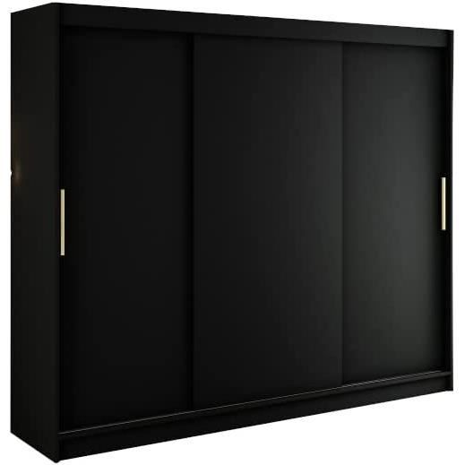 Armoire de Chambre KAIR T Noir 250 avec 2 Portes Coulissantes et Miroir ...