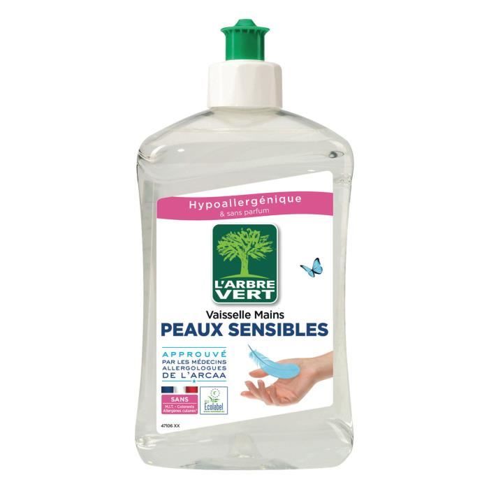 LOT DE 2 - L'ARBRE VERT Liquide vaisselle et mains peaux sensibles - flacon de 500 ml ...