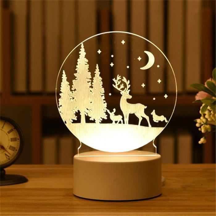 Veilleuses LED en forme de cerf de Noël, lampe 3D, lampes à enseigne au ...