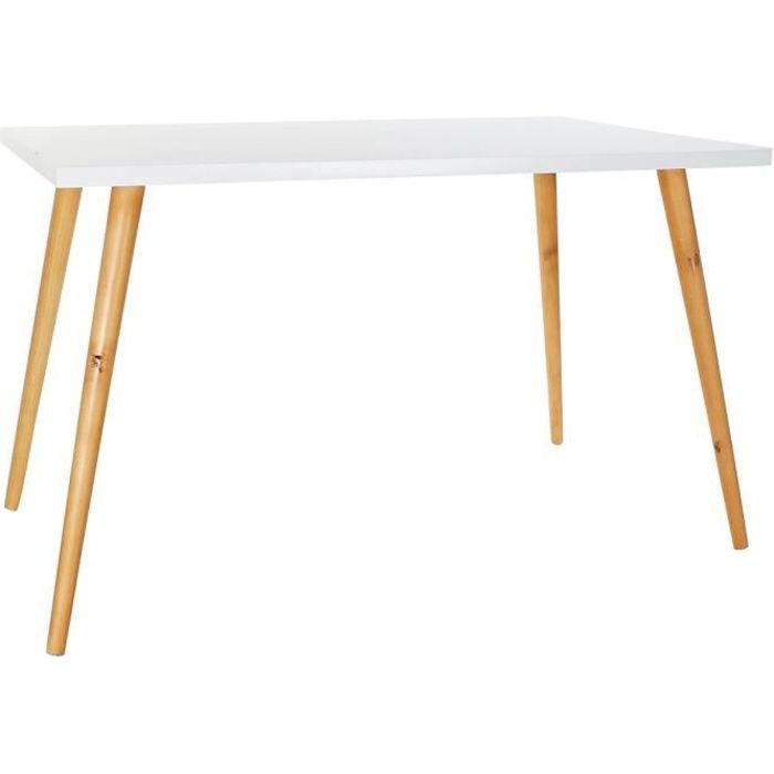 Table à manger Table repas rectangulaire en MDF coloris blanc-naturel ...