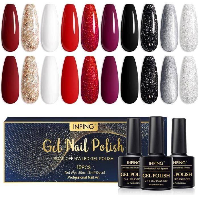 Vernis Semi Permanent,10 Couleurs Or Blanc Rouge Noir Argenté Pailleté ...
