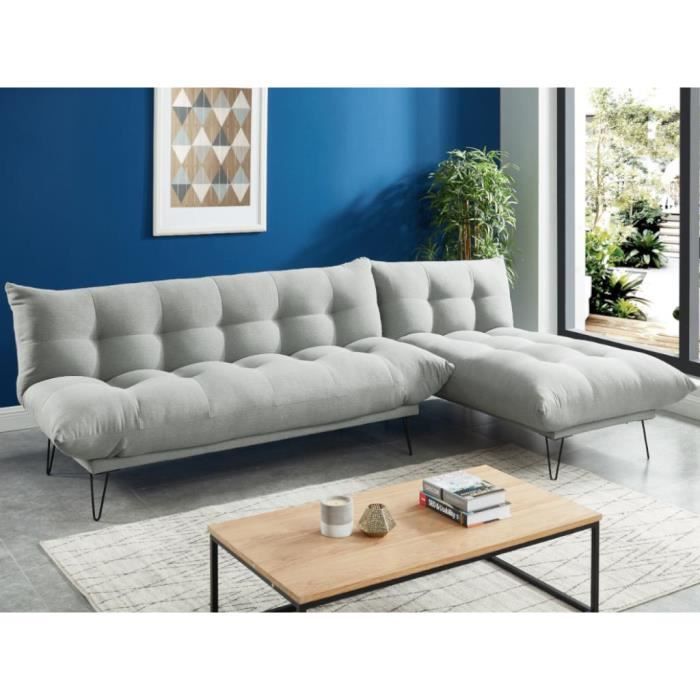 Canapé modulable convertible en tissu BERSY - Gris clair - Cdiscount Maison