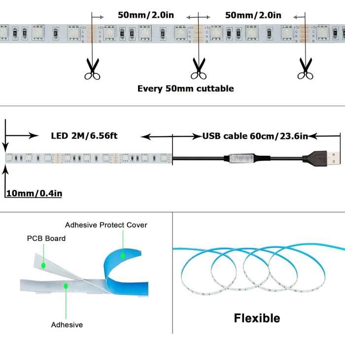 Ruban Led Usb Rvb 5V Alimentation Usb 4M (2Pcs X 2M) 240Led Flexible ...