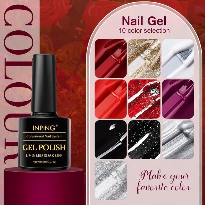 Vernis Semi Permanent,10 Couleurs Or Blanc Rouge Noir Argenté Pailleté ...