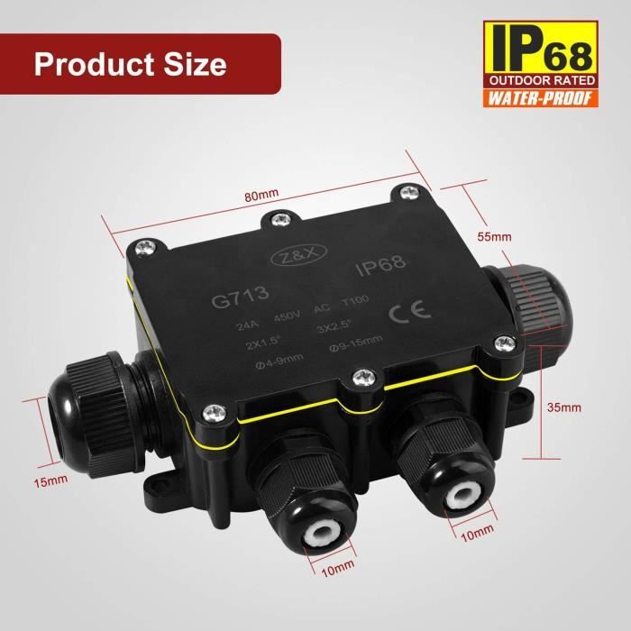IP68 Connecteur Boîte de Jonction Étanche Raccord Electrique Etanche Presse Etoupe 4 Voies ...
