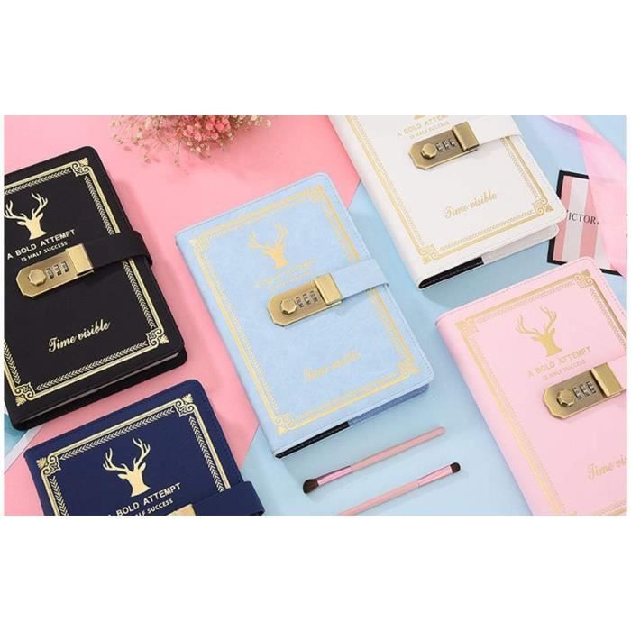 Journal Intime Épais En Cuir Pu, Format A5 Avec Serrure (Bleu Lac ...