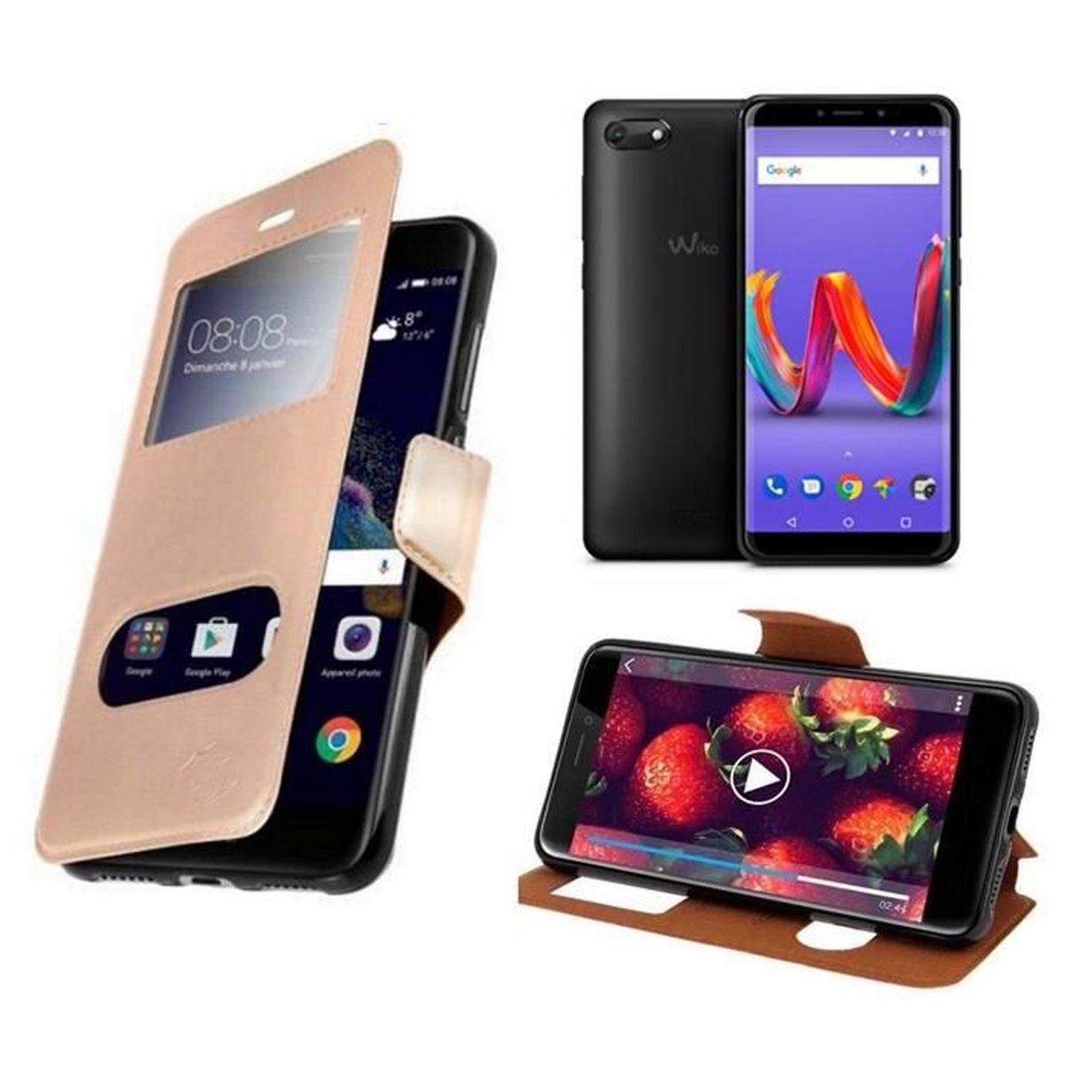 Coque Wiko Harry 2 Housse Etui à 2 Fenêtres en Simili Cuir avec Rabat ...