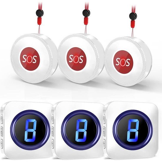 Alarme de Téléavertisseur Sonnette sans Fil SOS Bouton Système d’Alarme ...