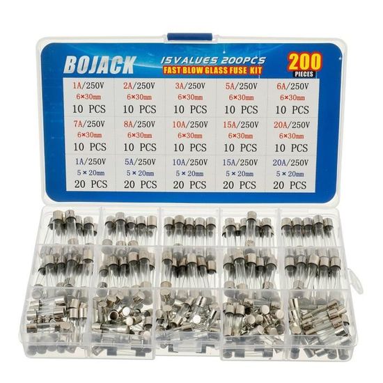 15 valeurs 200 pièces Kit d'assortiment de fusibles en verre à fusion rapide 5x20mm 250V 1 5 10 ...