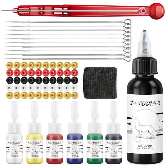 Kit de Tatouage TATOOINE Hand Poke and Stick Kit 4 Couleurs Encre 10 Aiguilles Bricolage ...