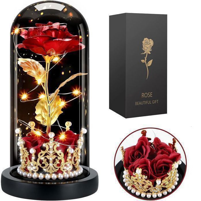 Cadeau Fete des Meres,Rose Eternelle avec Couronne,Fleur Eternelle sous ...