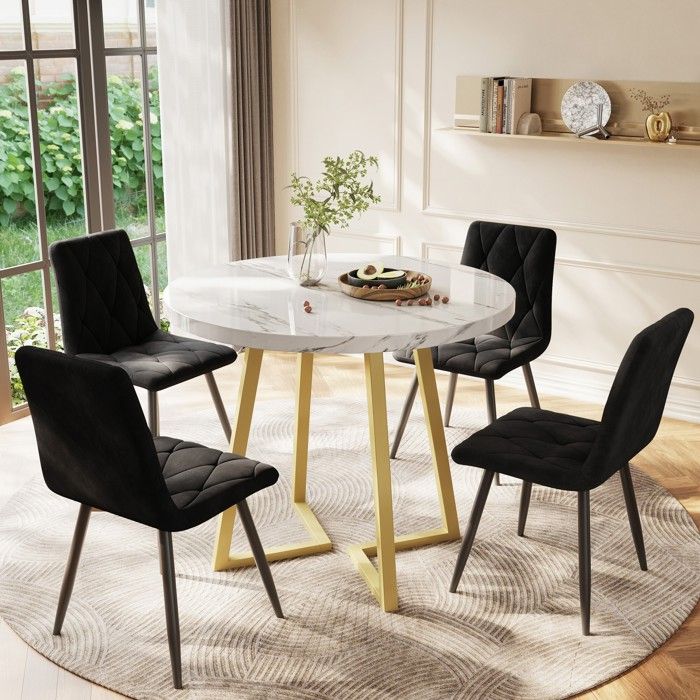 Ensemble Table à Manger avec 4 Chaises - 80 cm - Table de Cuisine Ronde ...
