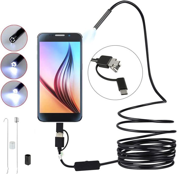Endoscope 3 en 1 USB MicroType-C Ultra-Mince 8mm Semi-Rigide Caméra d ...