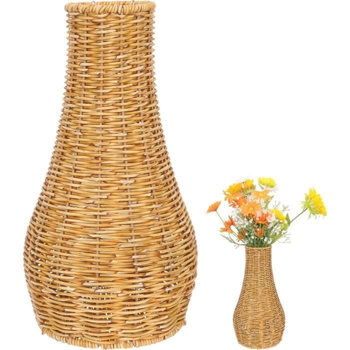 Vase En Rotin Vintage Tissé Vase À Fleur En Osier Long Pot Floral Séché ...