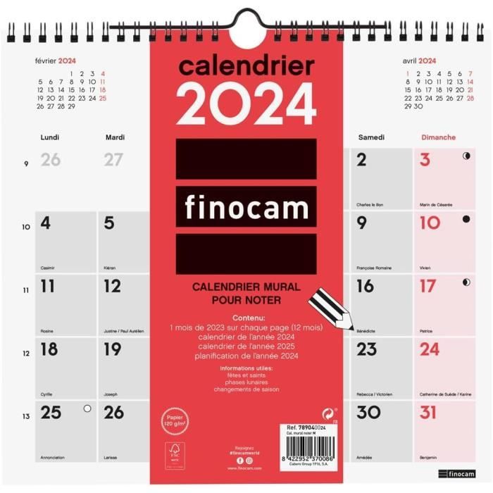 \U2013 Calendrier Neutre Mural Pour Noter 2024 Janvier 2024 - Décembre ...