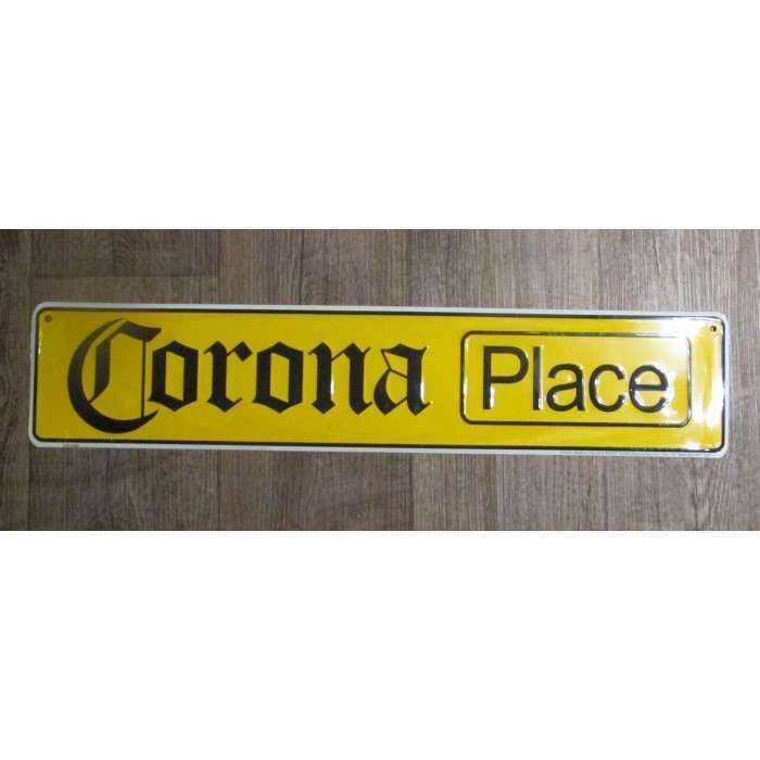 Plaque publicitaire en métal - Corona - Place emboutie jaune - 61x13cm ...