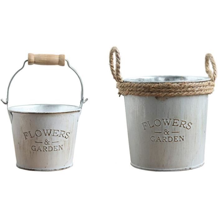 Foxorex Lot de 4 pots de fleurs vintage en fer galvanisé avec poignée ...