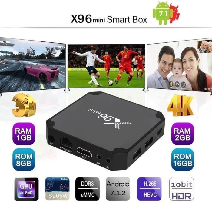 X96 Mini Lecteur multimédia de diffusion en continu Android 7.1.2 Amlogic S905W Quad Core ...