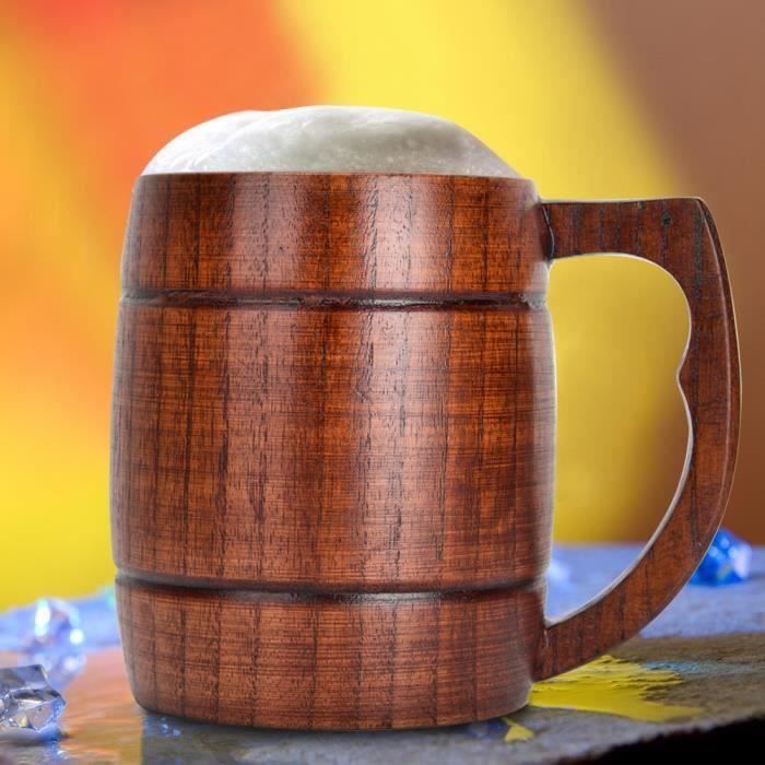 Haoyun-Tasse à bière en bois naturel grande capacité tasse à café en bois classique rétro avec ...