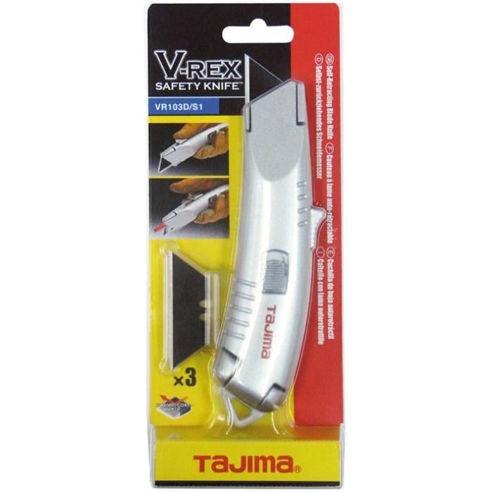 Couteau moquette - TAJIMA - V-Rex - Lame anti-rouille et anti-adhésif - 3 lames de rechange ...