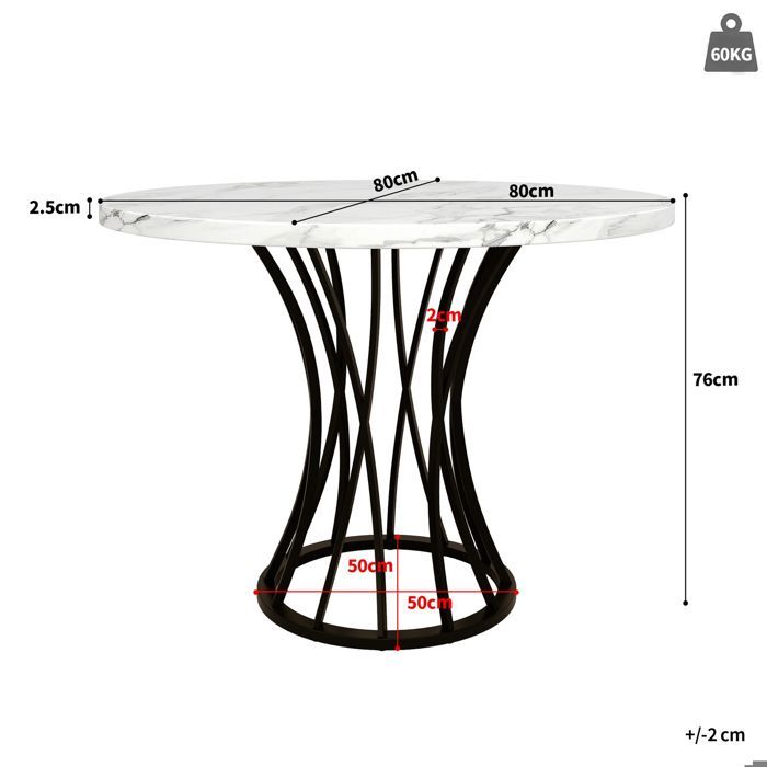 Table ronde 80x80, design luxueux table salle à manger, plateau MDF ...