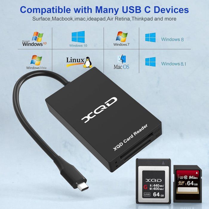 Lecteur de carte mémoire USB-C - 123 DESIGN - XQD/SD - 5 Gbps - Plug ...