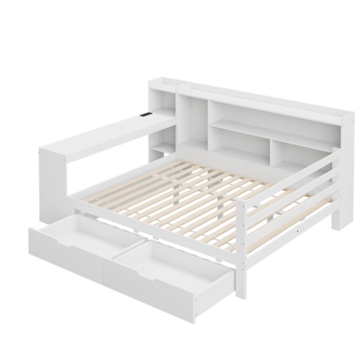 Lit double 140x200cm Canapé-lit Lit adulte en bois massif avec bureau ...