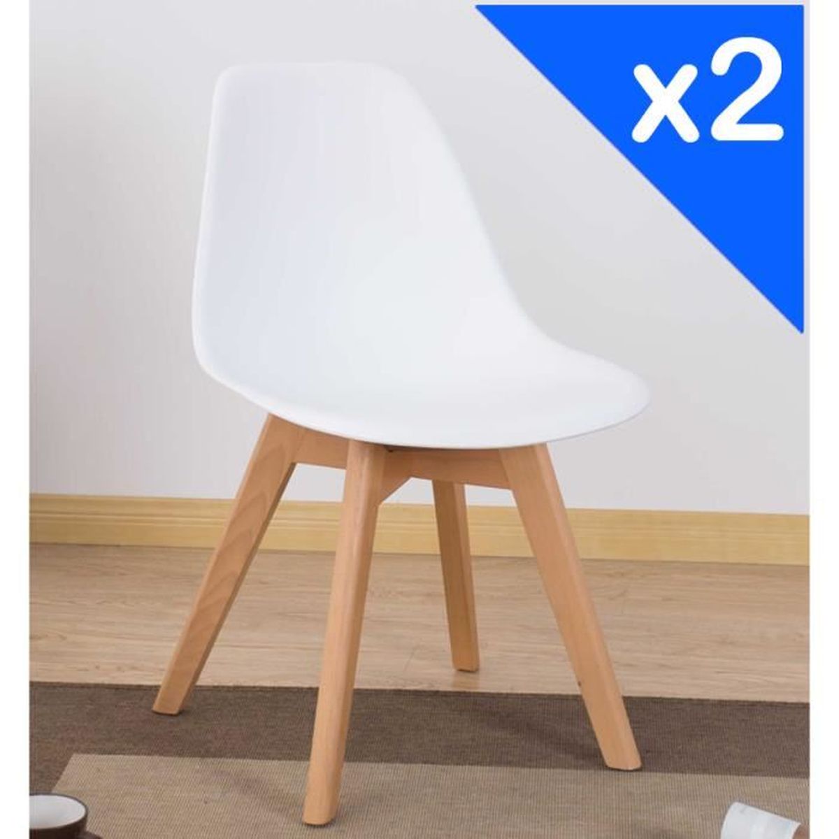 KOSMI - Lot de 2 chaises blanches style scandinave modèle TULIP - Coque ...