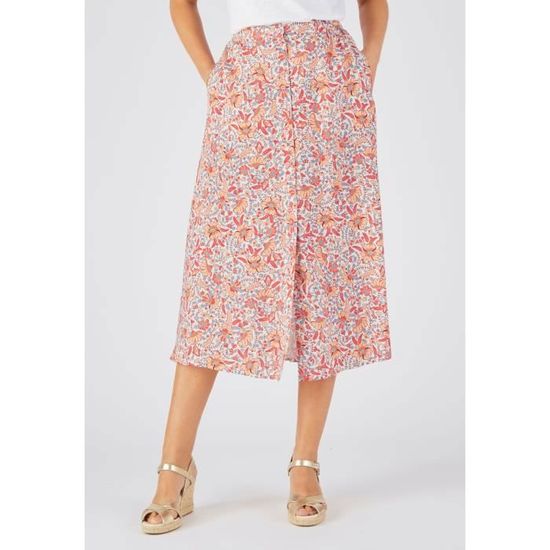 Jupe - Damart - Jupe fibres pure viscose Lenzing(TM) EcoVero(TM) - Ecru Fleuri Ecru fleuri ...