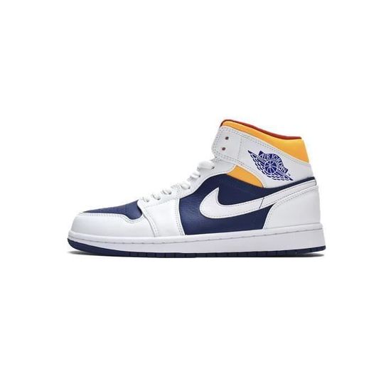 Basket niikke Airs Jordann 1 Low gang Chaussures White Deep Royal Blue ...