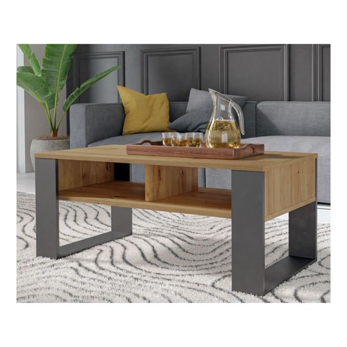 Table basse MODI II Artisan Chêne / Anthracite avec étagère - Table ...