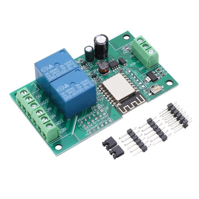 Akozon Carte relais Module de Relais Wi‑Fi Double Canal PCB DC 8‑80V ...