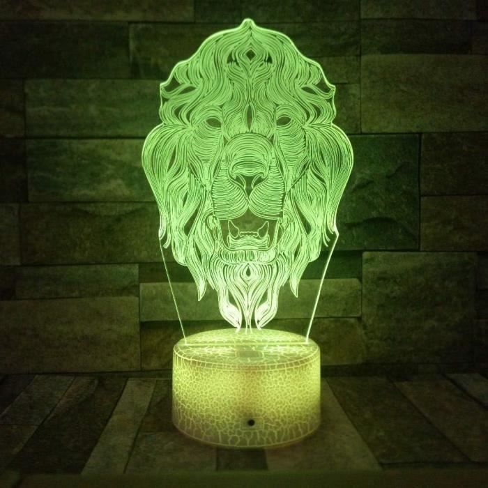 3D Led Lion Lampe Optique Illusion 7 Couleurs Tactile Contrôle Table ...