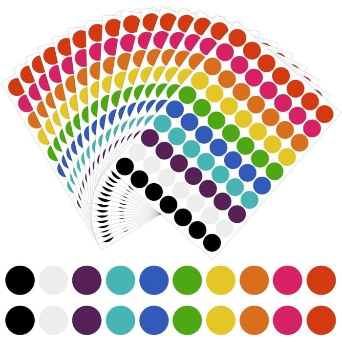 Lot de 1050 Étiquette Autocollantes Couleur, 30 mm Étiquettes Rondes ...