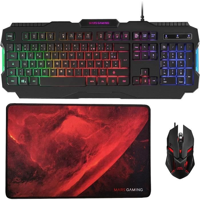 Pack Gamer 3en1 (Clavier/Souris/Tapis) Mars Gaming MCP118 RGB (Noir) - Cdiscount Informatique