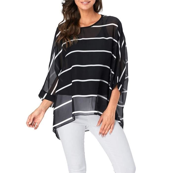 Polo SUXL0 Bohemian Floral Chemisier en mousseline Casual Batwing ...