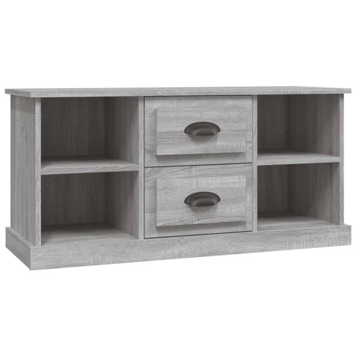 Meuble TV - QQMORA - LY-718 - Bois d'ingénierie - Sonoma gris - 99,5x35,5x48 cm - Cdiscount Maison