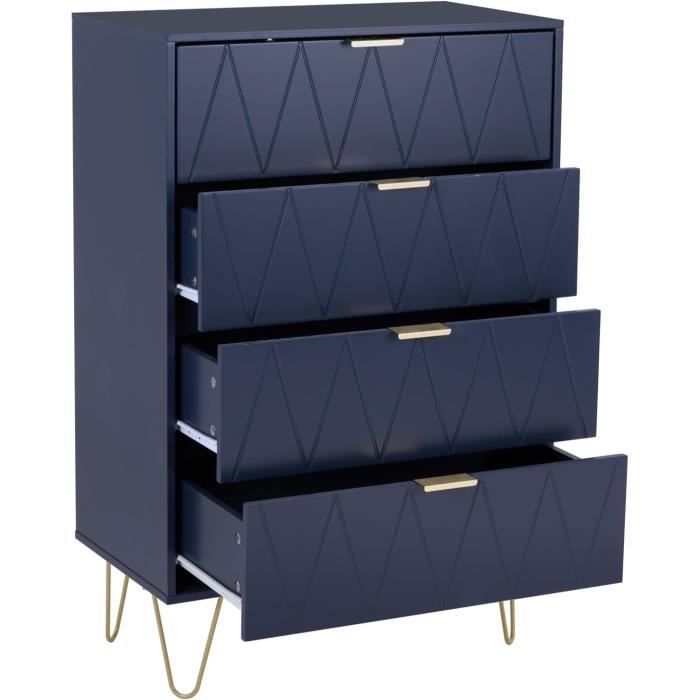 Commode 4 Tiroirs, Meuble De Rangement Bois, Style Simple Et Élégant ...