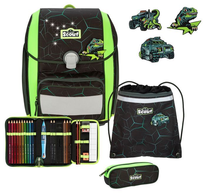 Scout Sac d'école noir vert fluo pour fille et garçon - LED Genius Set ...