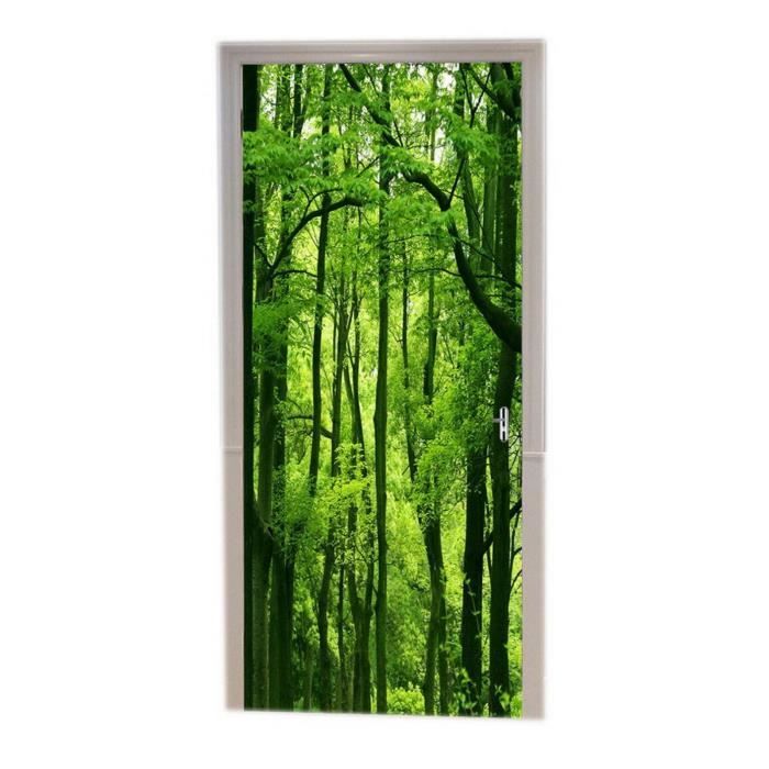 Sticker Porte Autocollant Poster de Porte 3D Paysage Nature Arbres ...