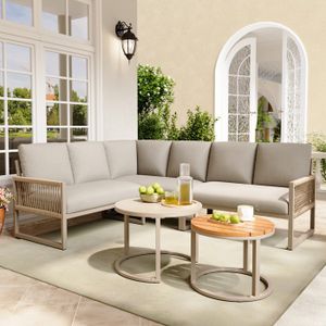 Salon de jardin d angle beige - Cdiscount