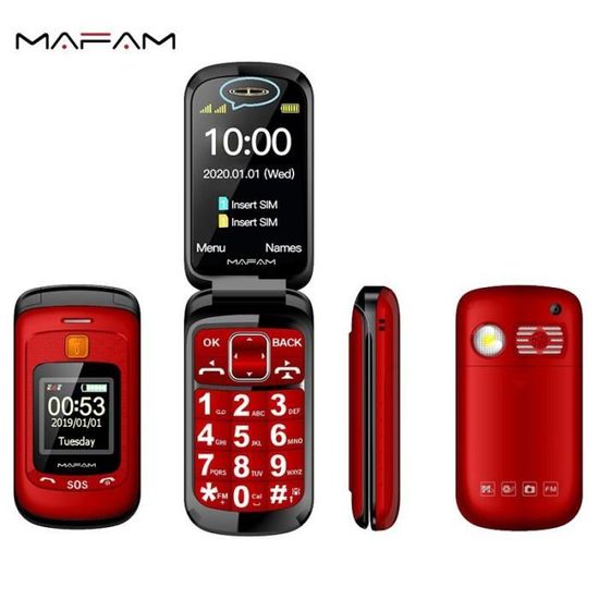 Mafam téléphone portable F899 pliable et Senior, double affichage, SOS, appel rapide, grand ...