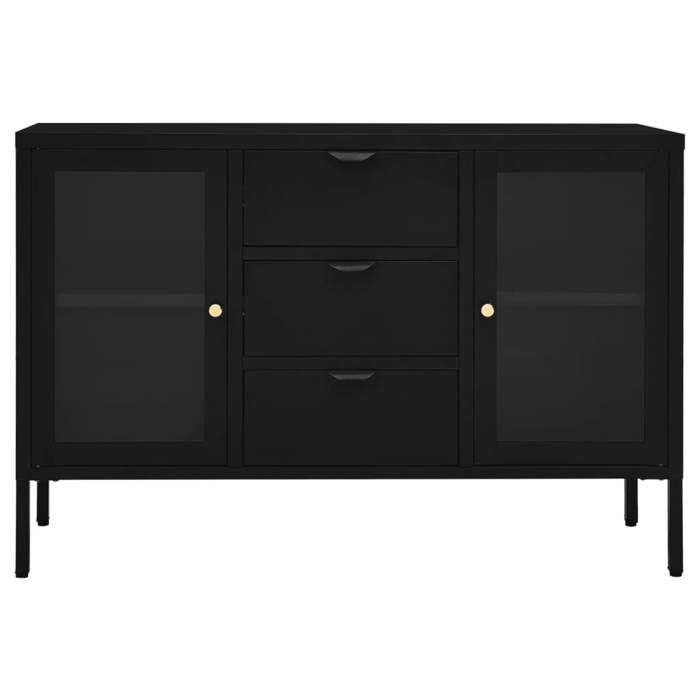 Commode/Buffet contemporain, Noir 105x35x70 cm, Acier et verre trempé ...