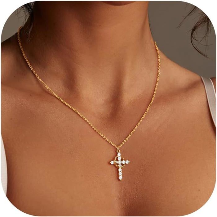 Collier Croix Femme Or Argent Or Rose, Colliers Croix Or 14K, Collier ...