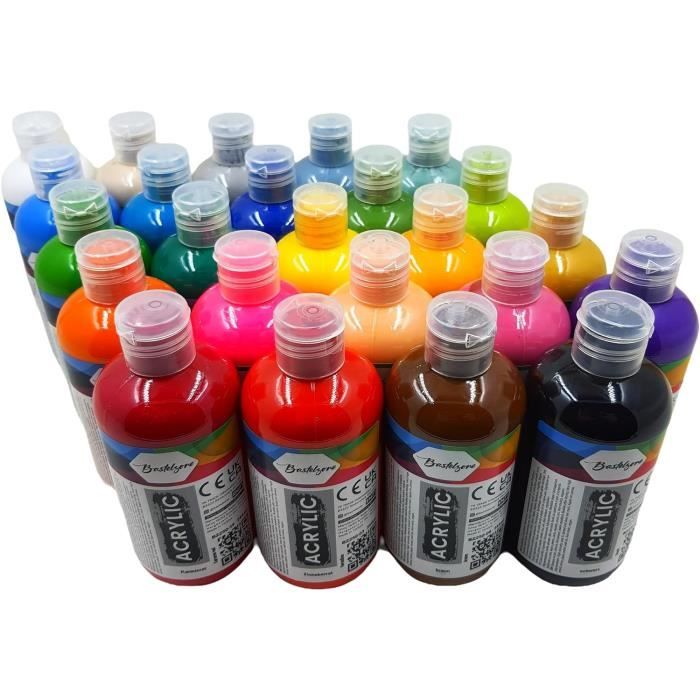 Lot de 24 peintures acryliques de 250 ml chacune, hautement pigmentées et opaques, pour toile ...