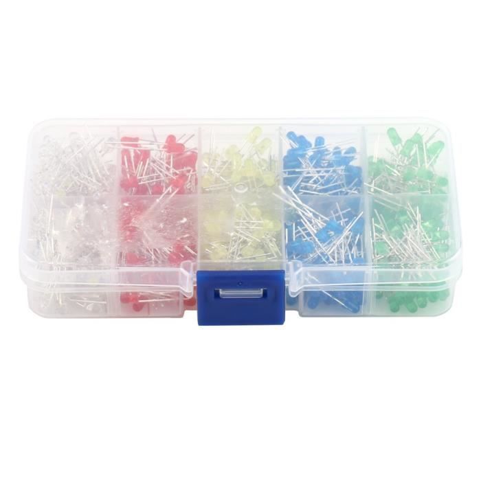 500pcs 3mm Lumière LED Blanc Jaune Rouge Bleu Vert Assortiment Diodes ...