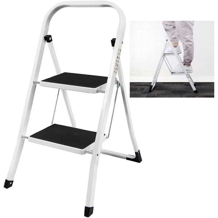 Escabeau de sécurité pliable à 2 marches avec main courante et bande ...